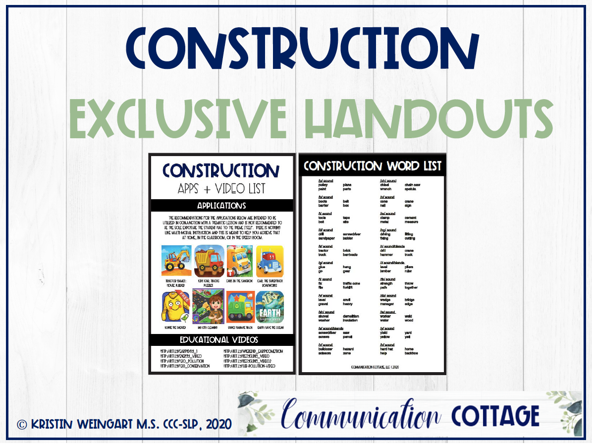 Construction Theme Exclusive Handouts – Communication Cottage LLC