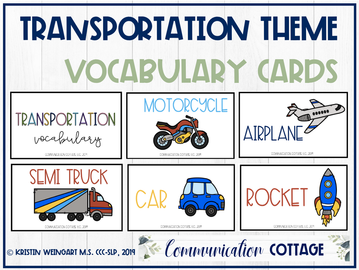 Transportation Vocabulary Cards – Communication Cottage LLC